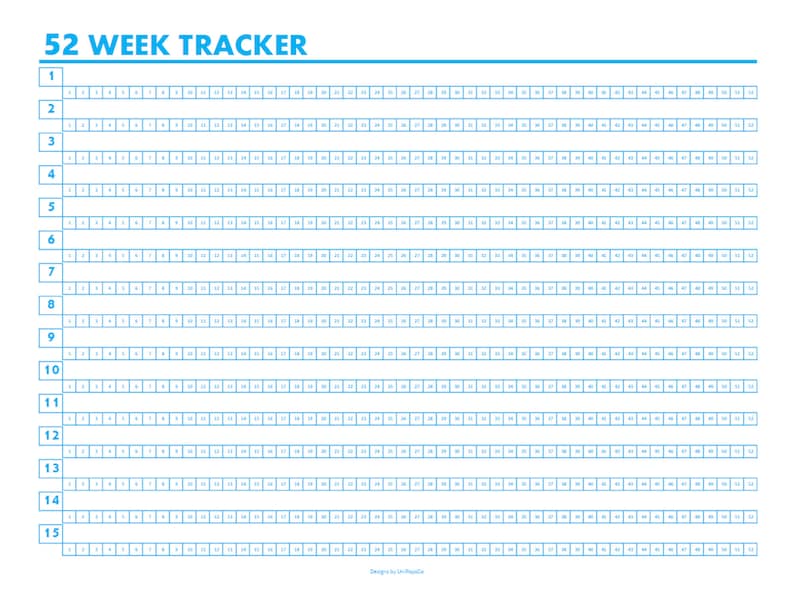 Letter | Blue | 52 Week Tracker | Goal List | Task List | Check Box ...