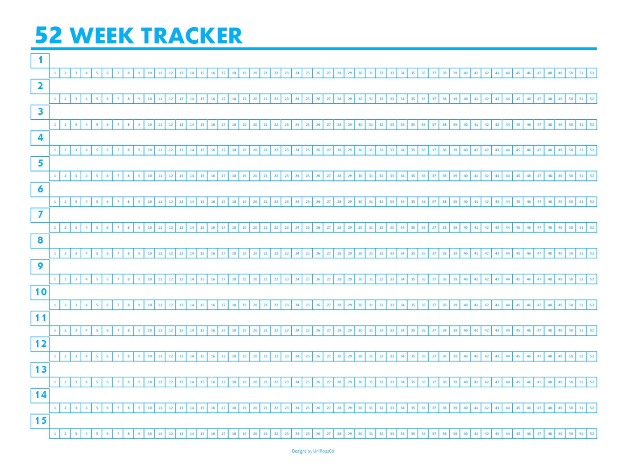 Letter | Blue | 52 Week Tracker | Goal List | Task List | Check Box ...