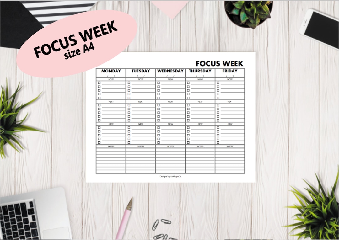 A4|black|one Week Focus|work Plan|focus Now Next|focus Notes|task List ...