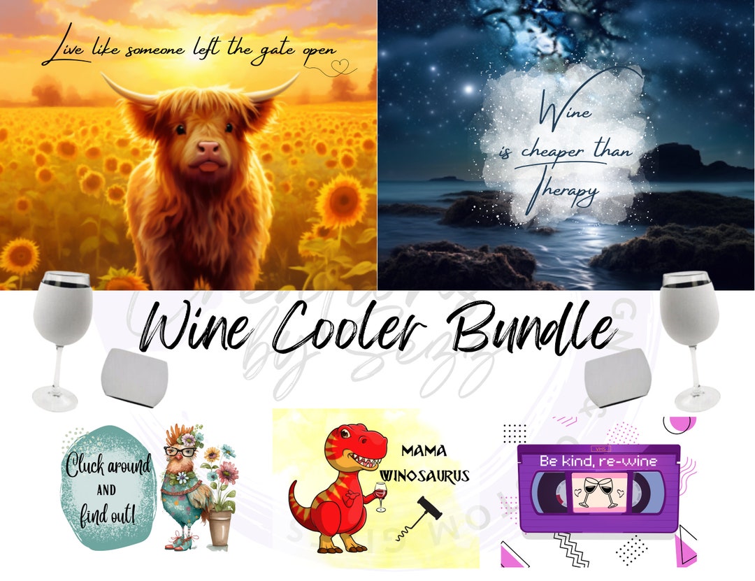 Sublimation Wine Cooler Design Bundle, Digital Download, Cow, Dinosaur ...