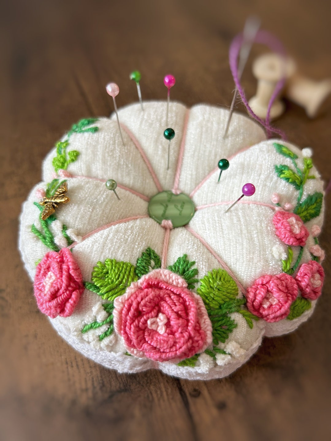 Embroidery Giant Pincushion, Handmade Pincushion With Pink and White ...