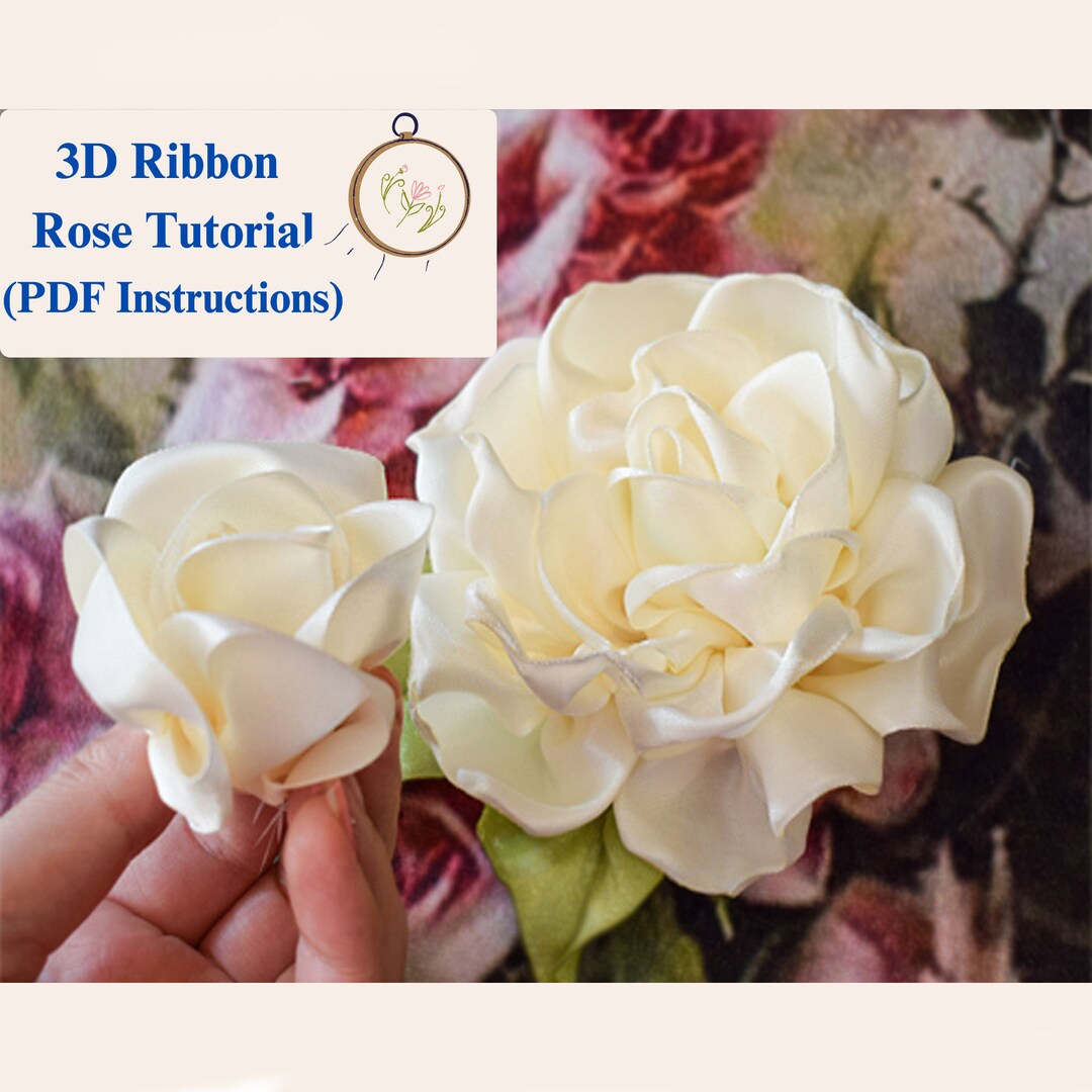 3D Ribbon Rose Flower PDF Sewing Instructions. Instructions to Make a ...
