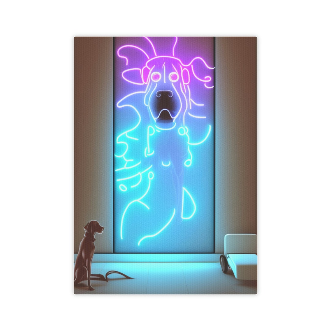A Neon Portrait of a Loyal Companion, Modern Canvas for Living Room - Etsy