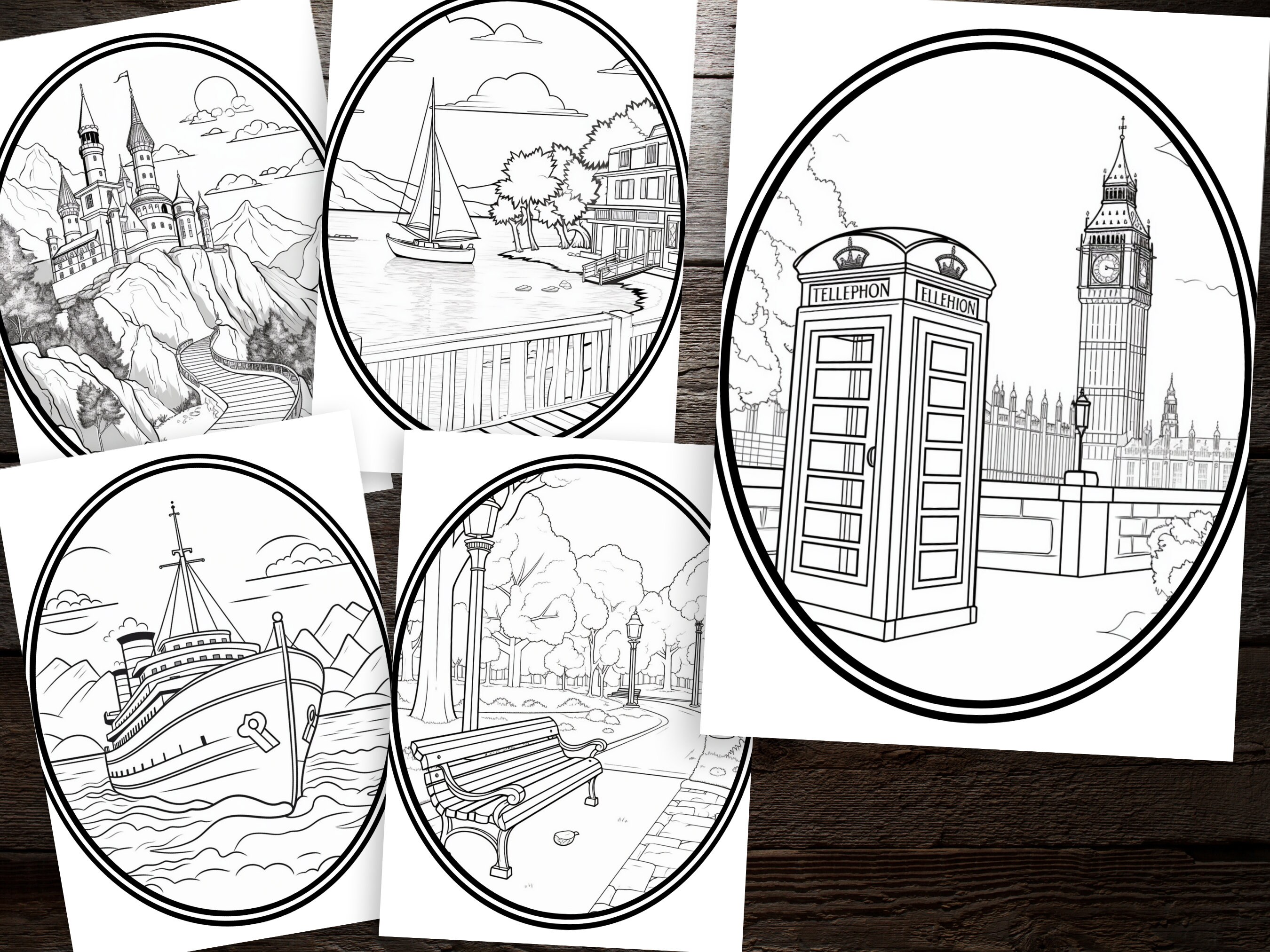 50 Beautiful Scenery Coloring Book Pages for Adult, PDF Format, Instant ...