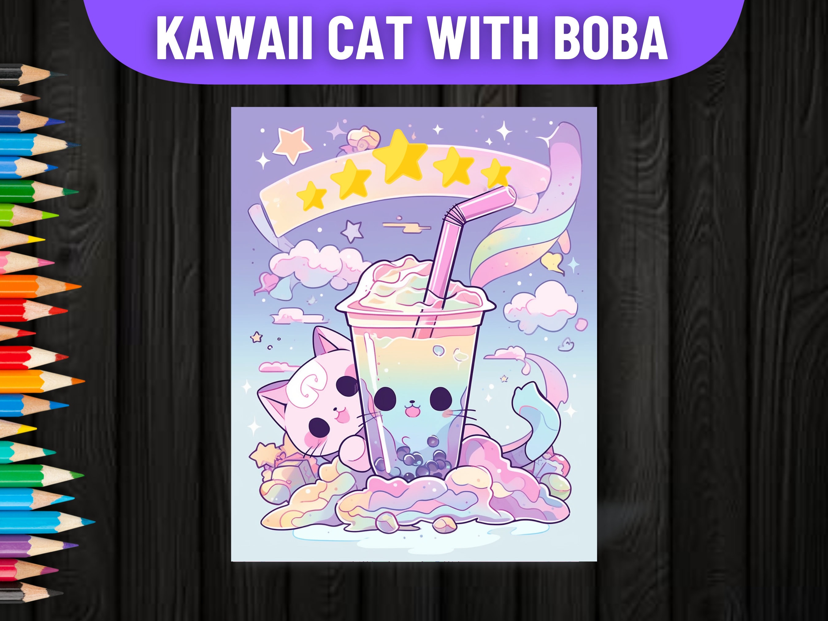 37 Kawaii CAT With BOBA Coloring Book Pages | PDF Format | Instant ...