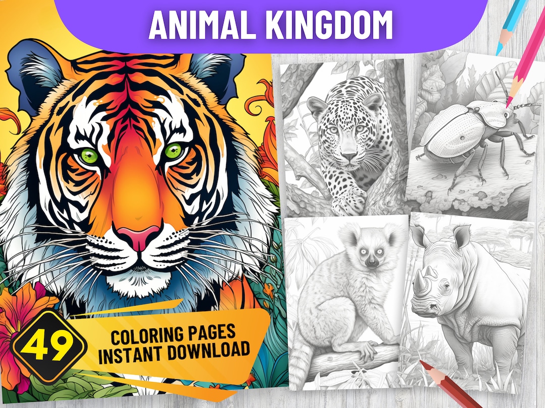 49 Animal Kingdom Coloring Book Pages for Adults, PDF Format, Instant ...