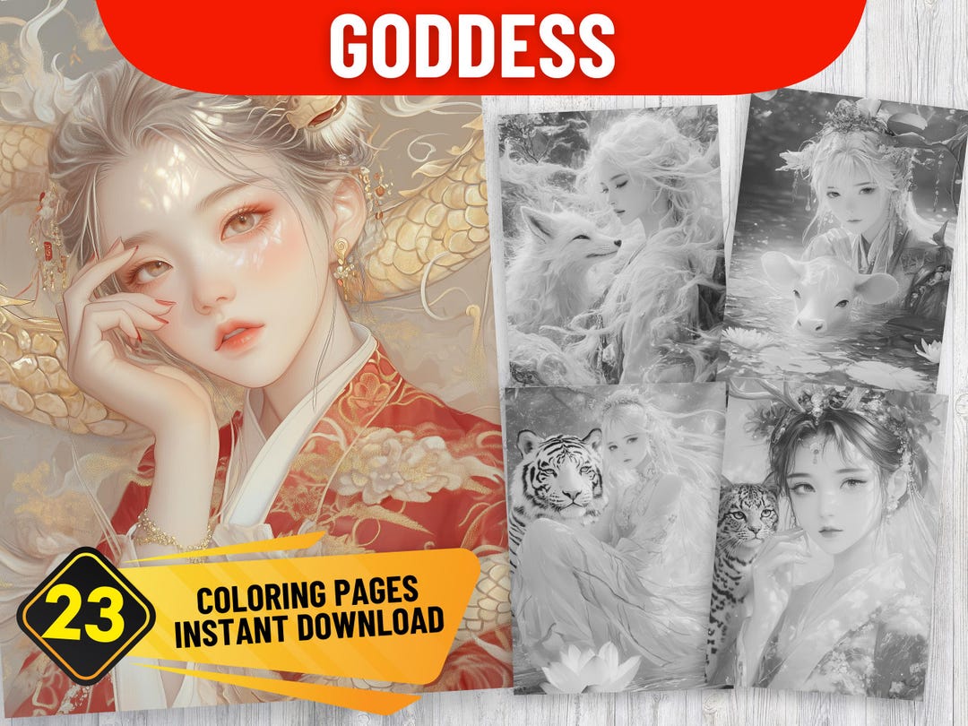 23 Enchanted Goddess & Familiar Coloring Book Pages, PDF Format ...