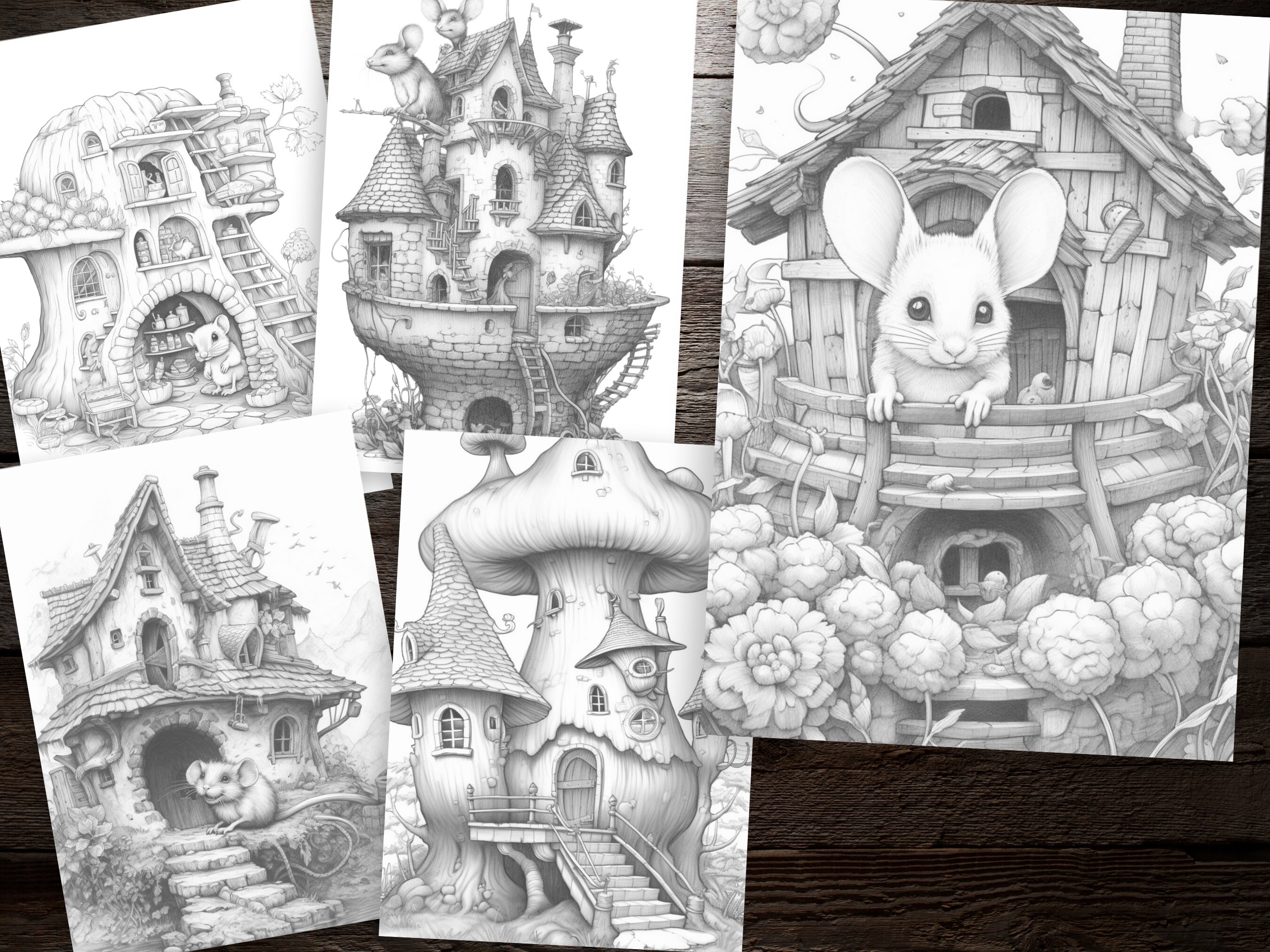 50 Magical Mouse House Coloring Book Pages for Adults, PDF Format ...
