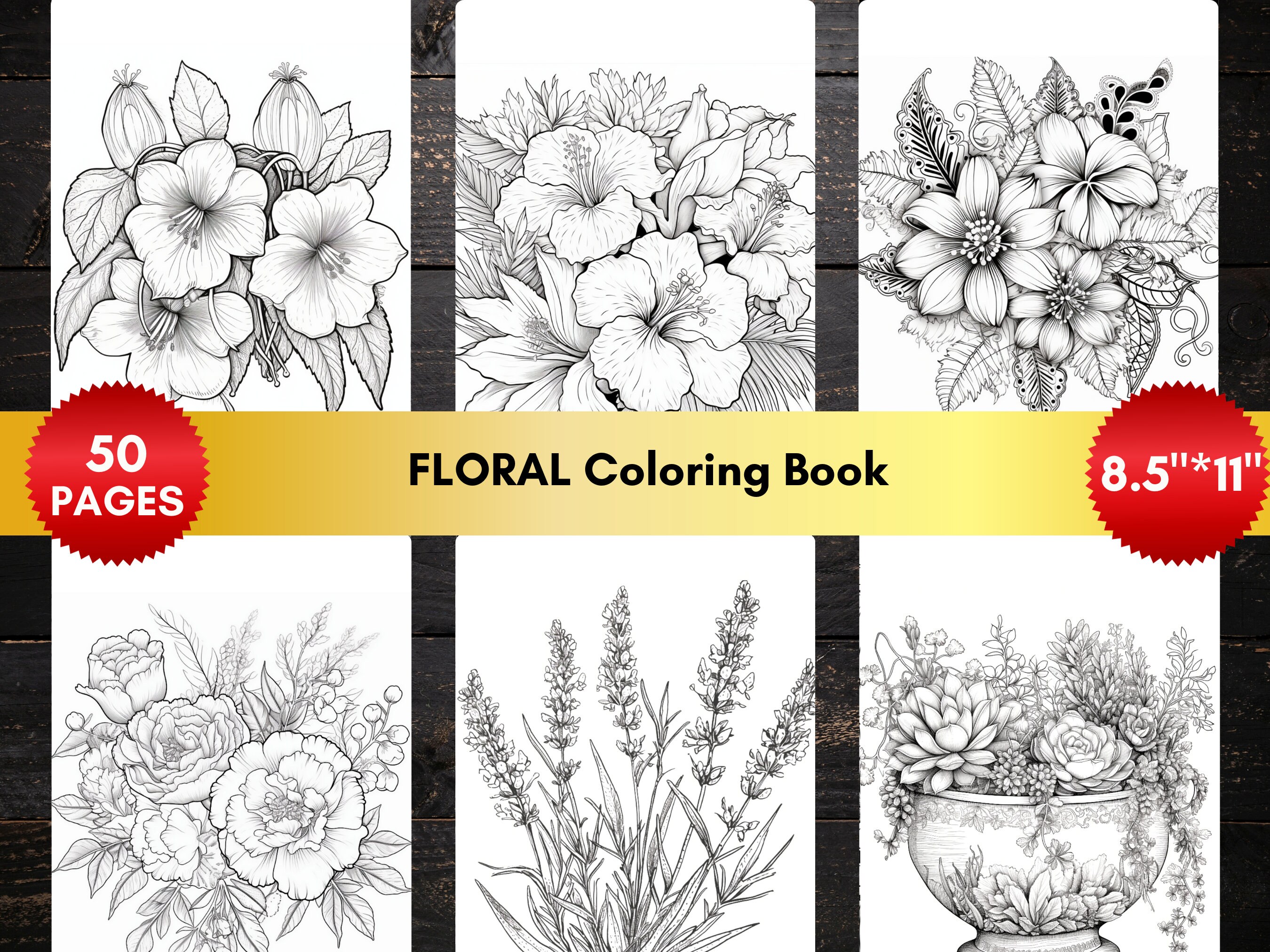 50 Blooming Floral Coloring Book Pages for Adult, PDF Format, Instant ...