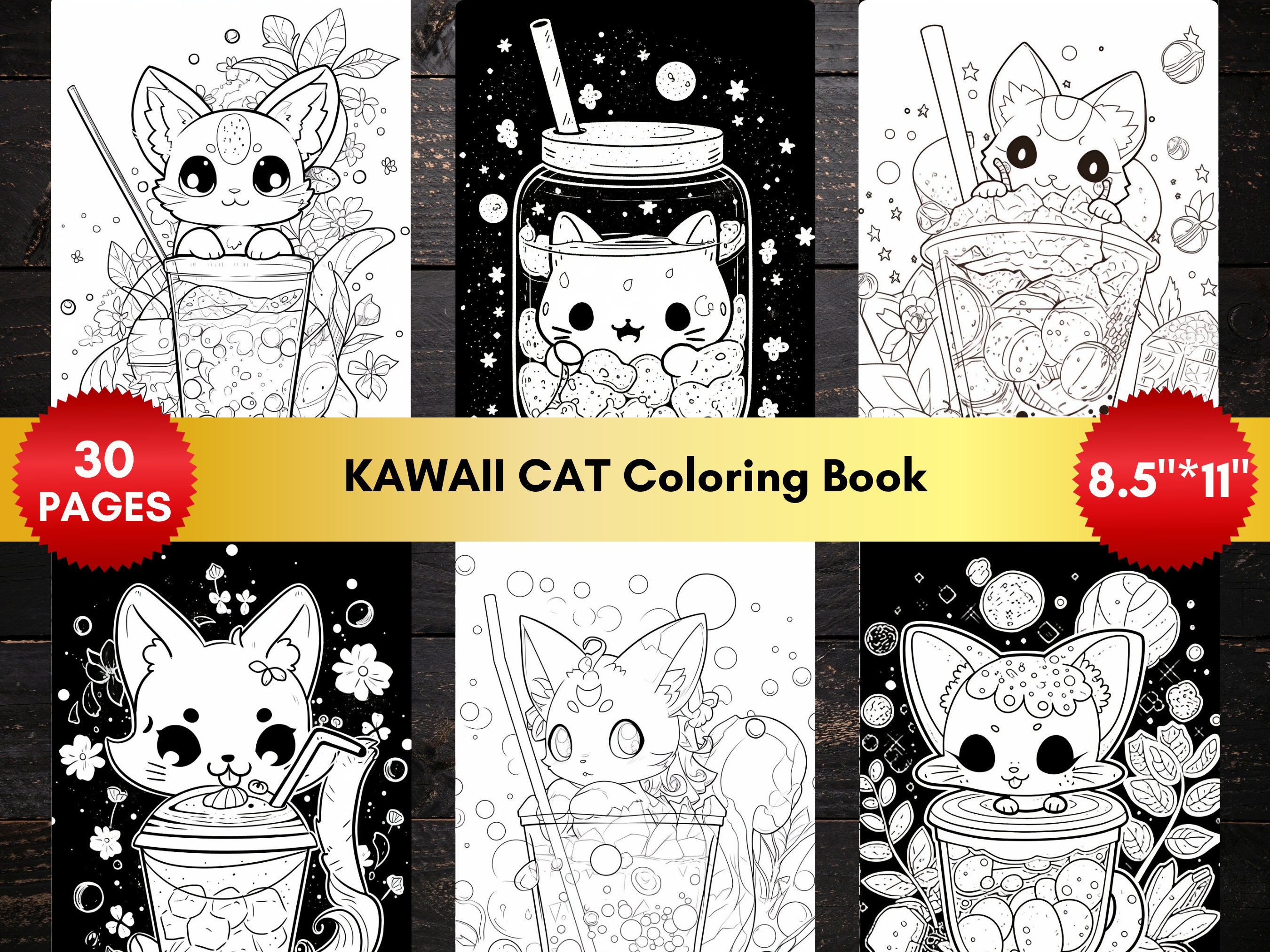 37 Kawaii CAT With BOBA Coloring Book Pages | PDF Format | Instant ...