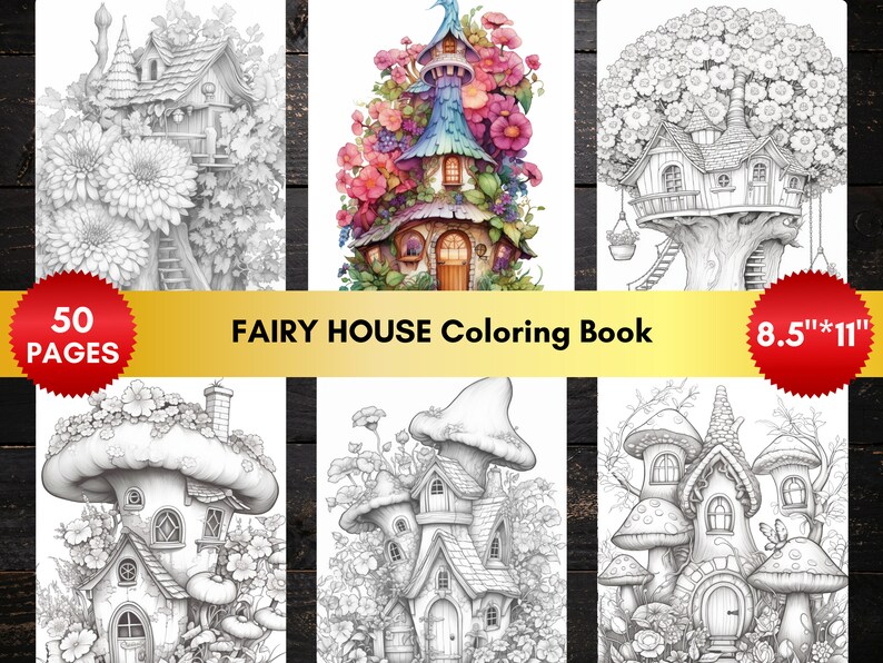 50 Magical Fairy House Coloring Book Pages for Adults, PDF Format ...