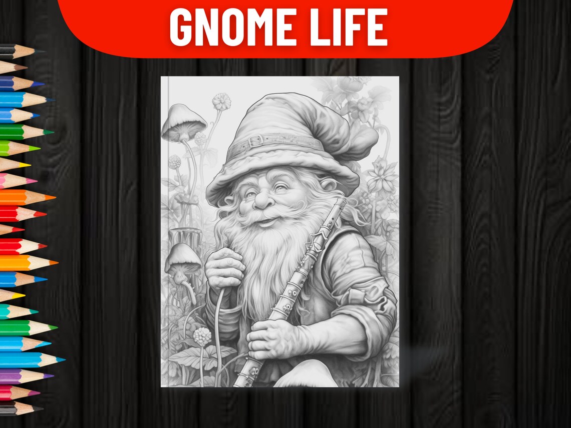 50 Enchanted Gnomes Life Cute Coloring Book Pages PDF Format - Etsy