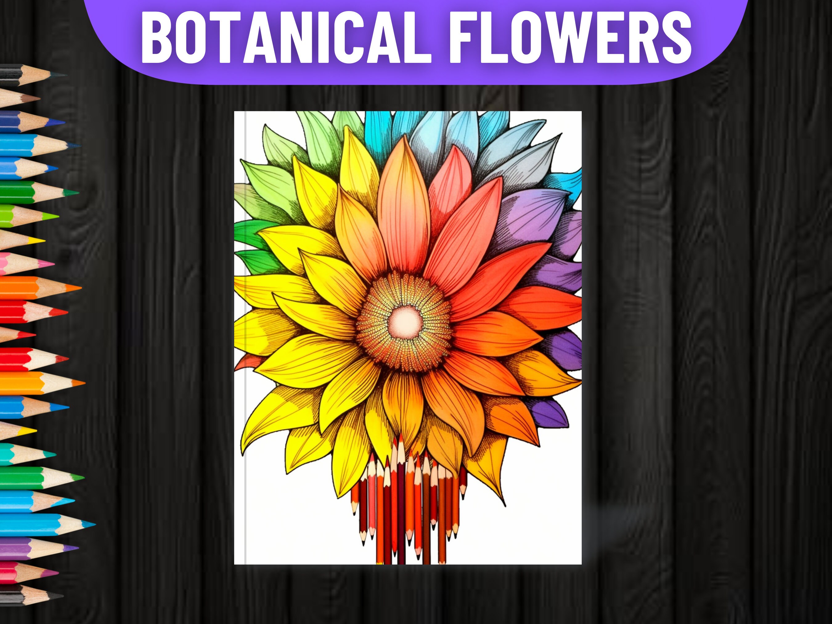 50 Botanical Flowers Coloring Book Pages for Adult, PDF Format, Instant ...