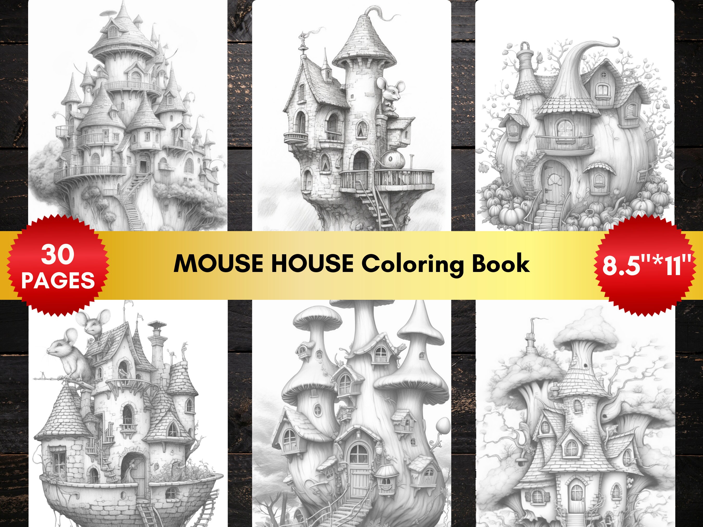 50 Magical Mouse House Coloring Book Pages for Adults, PDF Format ...