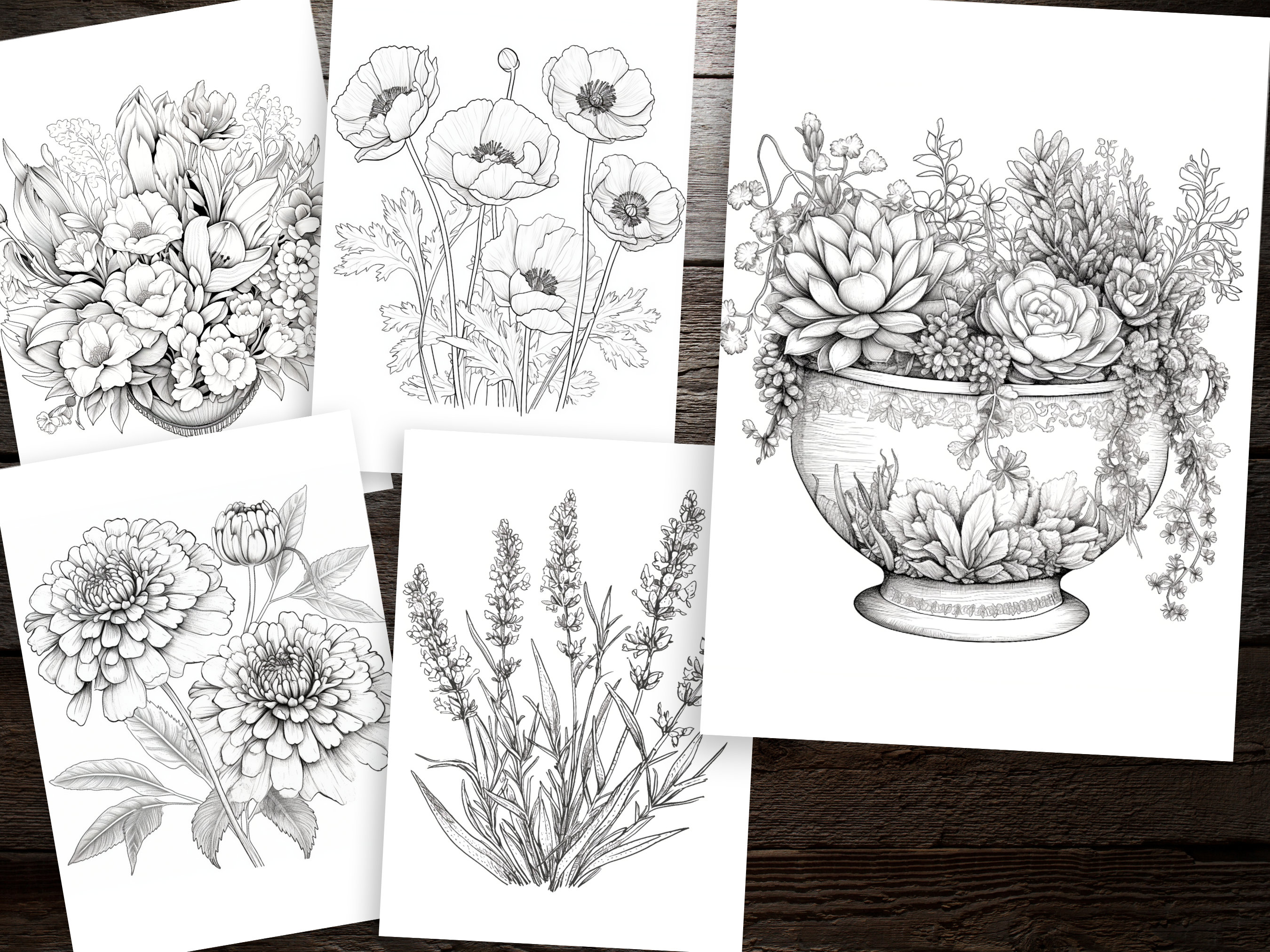 50 Blooming Floral Coloring Book Pages for Adult, PDF Format, Instant ...