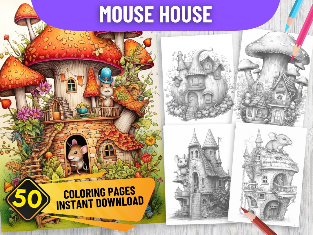 50 Magical Mouse House Coloring Book Pages for Adults, PDF Format ...