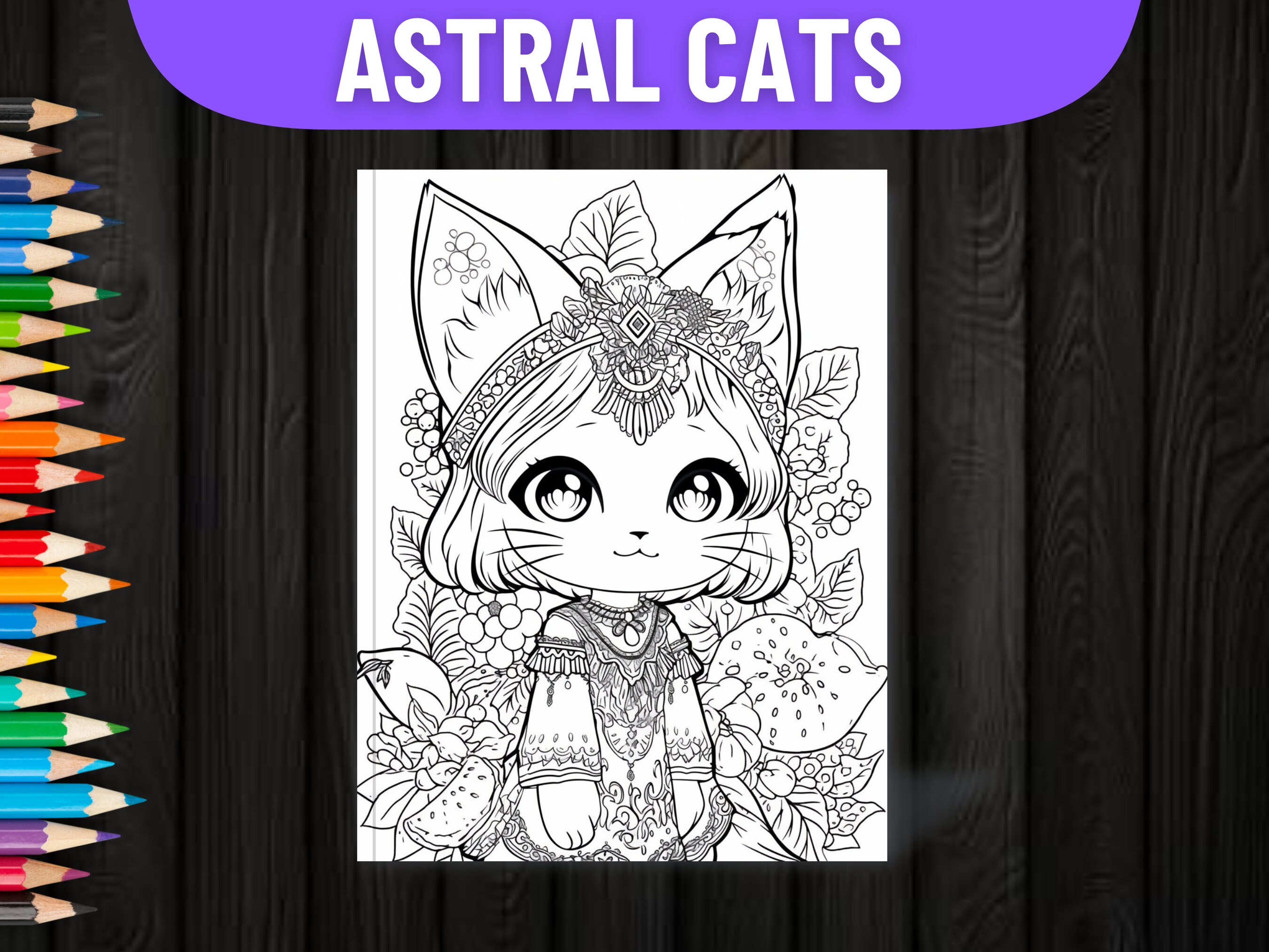 23 ASTRAL CATS Coloring Book Pages PDF Format Instant Download Black ...