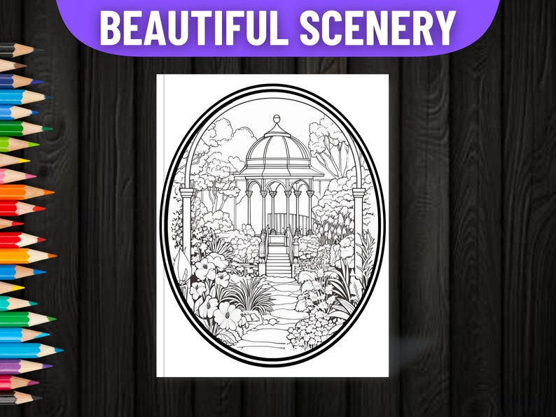 50 Beautiful Scenery Coloring Book Pages for Adult, PDF Format, Instant ...