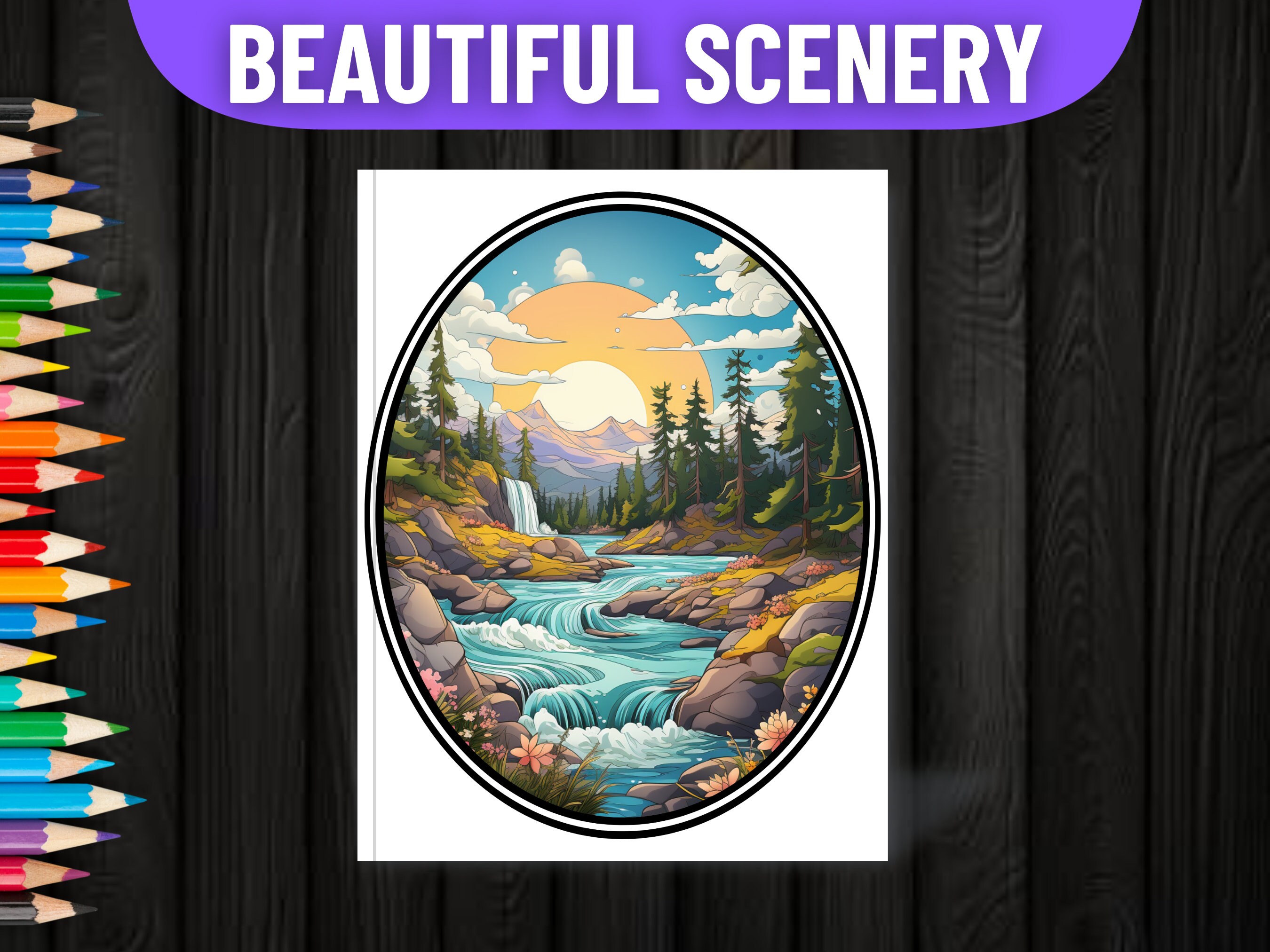 50 Beautiful Scenery Coloring Book Pages for Adult PDF - Etsy