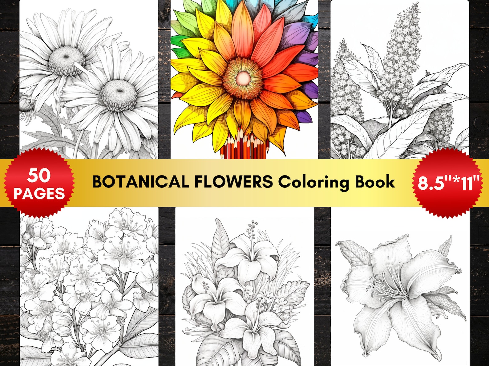 50 Botanical Flowers Coloring Book Pages for Adult, PDF Format, Instant ...