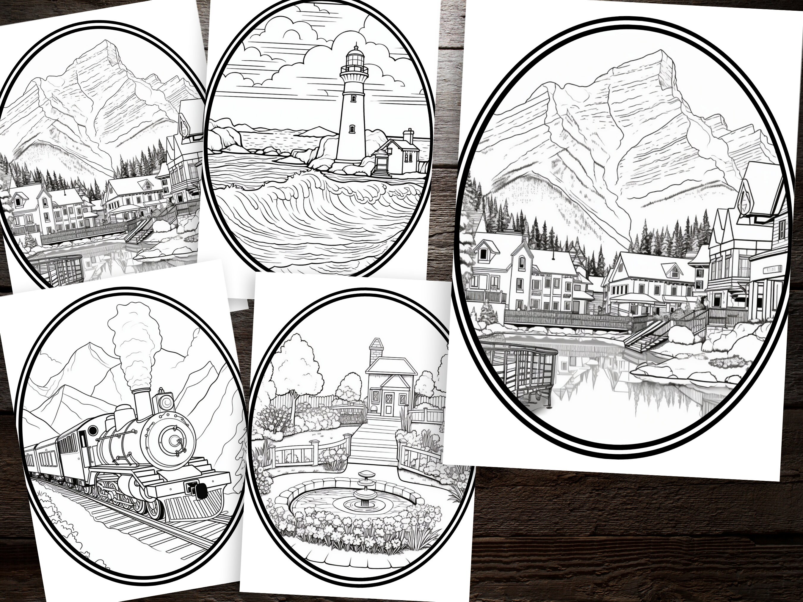 50 Beautiful Scenery Coloring Book Pages for Adult, PDF Format, Instant ...