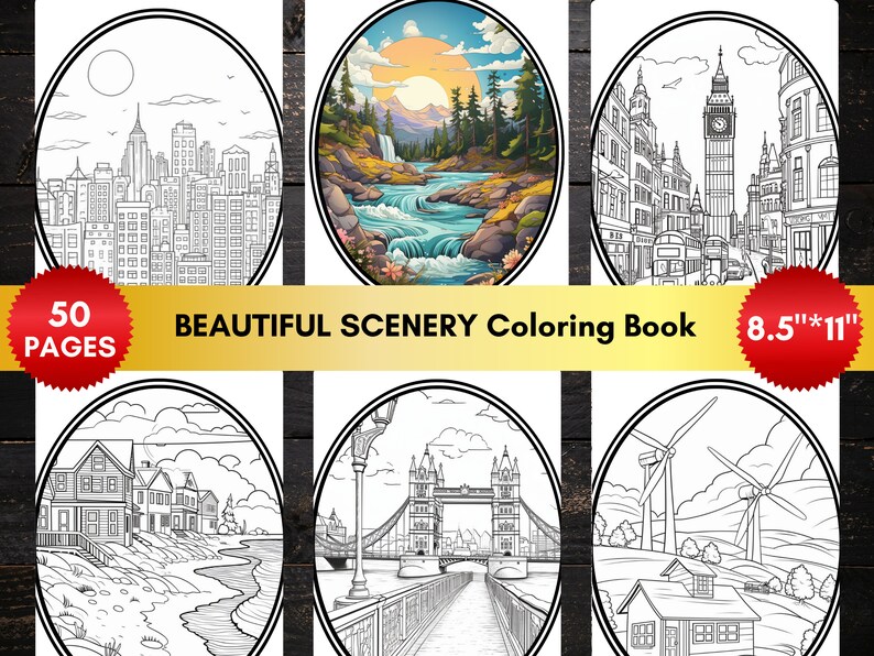 50 Beautiful Scenery Coloring Book Pages for Adult PDF - Etsy