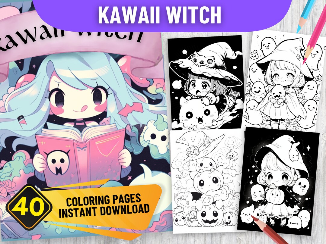 40 KAWAII WITCH Coloring Book Pages | PDF Format | Instant Download ...