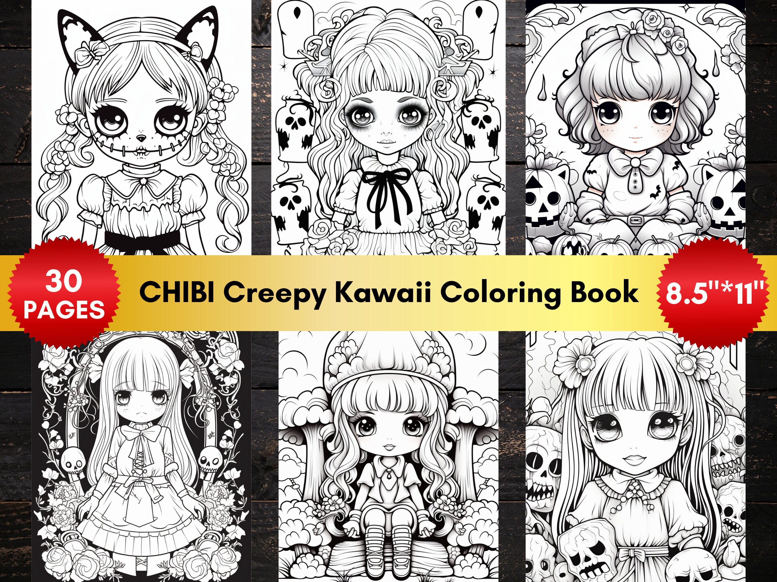 30 Chibi CREEPY KAWAII Coloring Book Pages | PDF Format | Instant ...