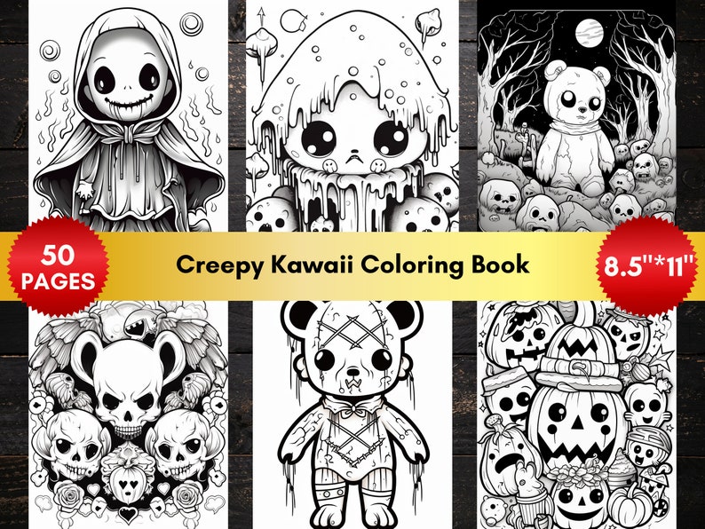 50 CREEPY KAWAII Coloring Book Pages PDF Format Instant - Etsy