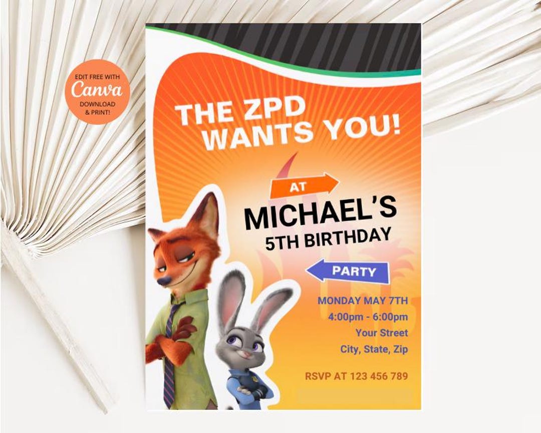 Zootopia Birthday Invitation, Wild Animals Birthday Party Invitation ...