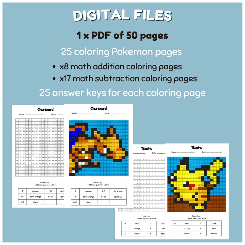 Pokemon Color by Math Pokemon Coloring Pages, Pokemon Party , Printable ...