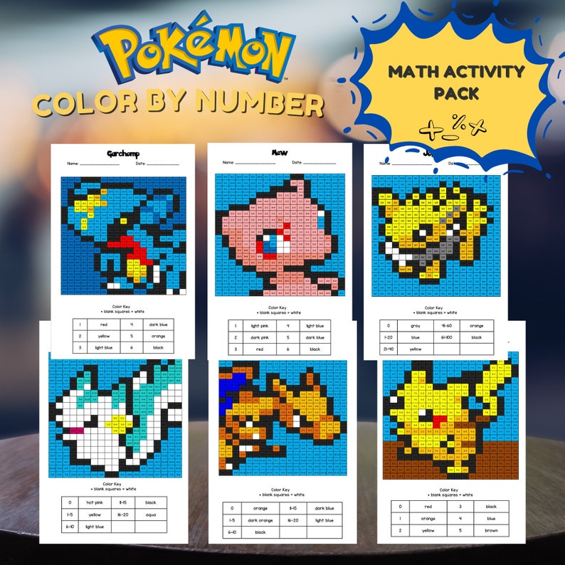 Pokemon Color by Math Pokemon Coloring Pages, Pokemon Party , Printable ...