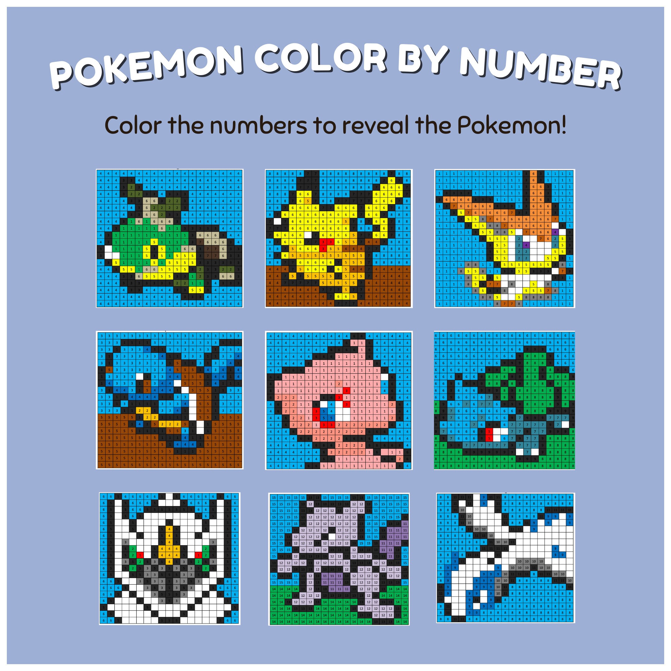 43 Pokemon Color by Number Coloring Pages, Pokemon Party Games, Pokemon ...