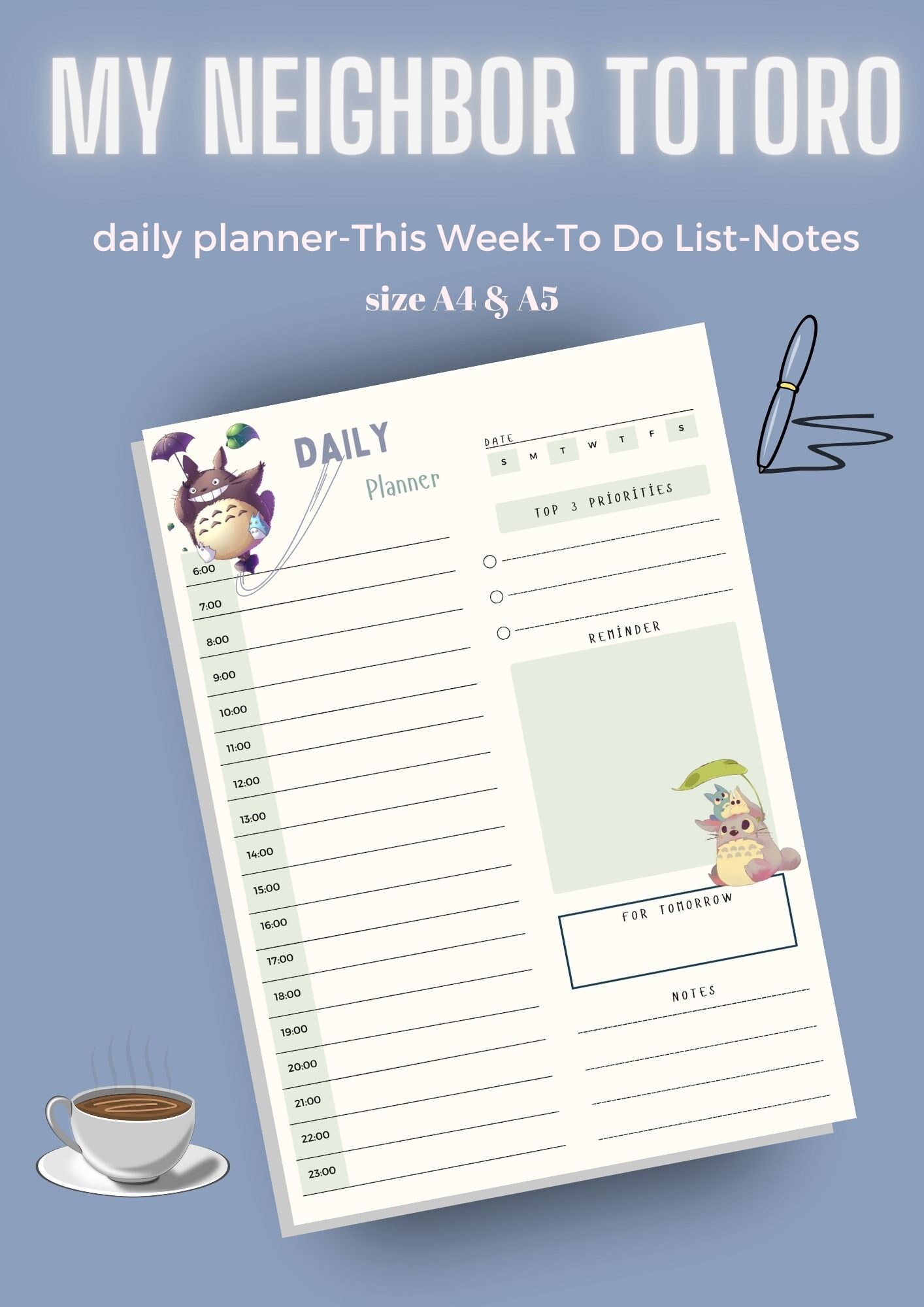Totoro Daily Planner to Do List, Daily Schedule, Digital Daily Planner ...