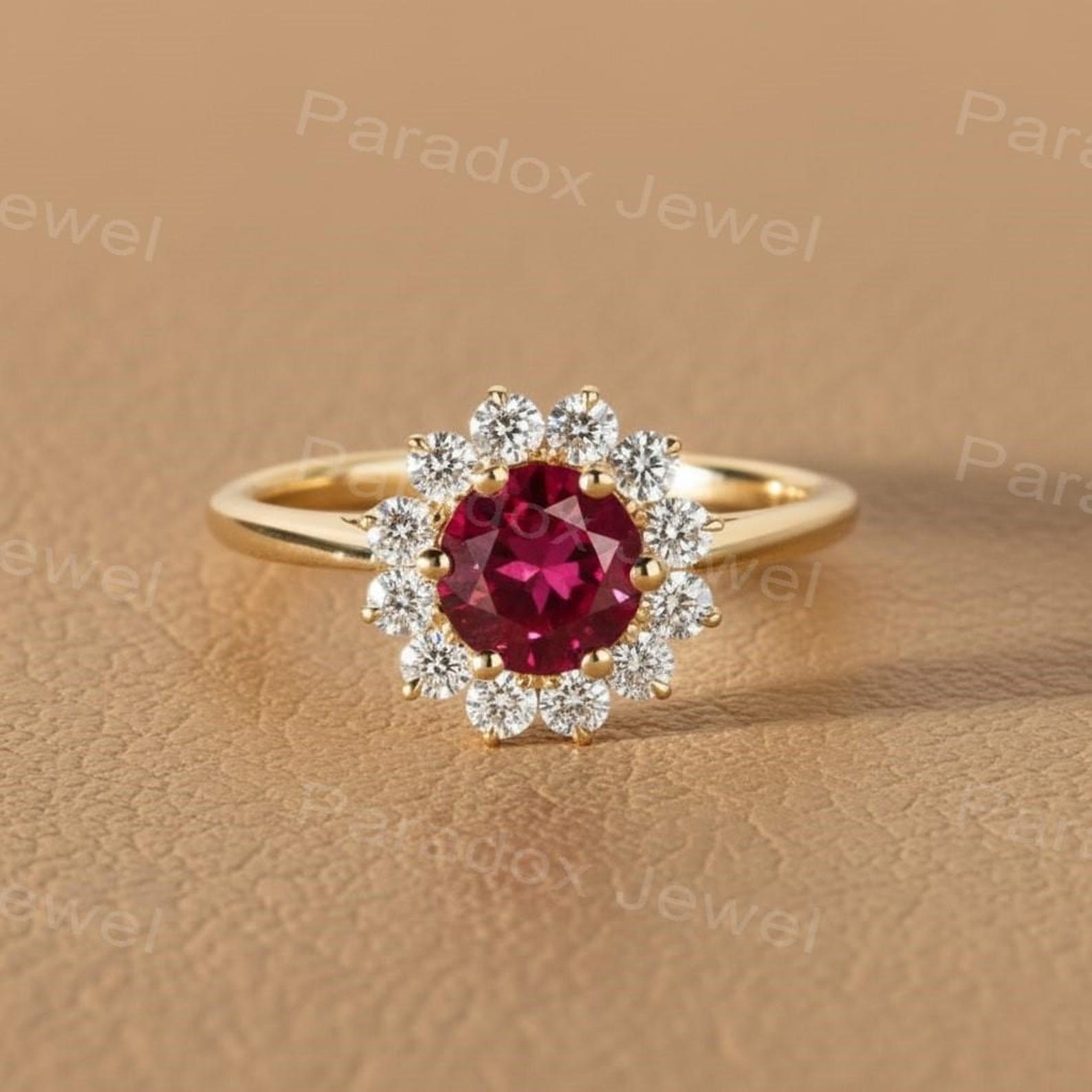 Gold Round Cut Ruby Ring July Birthstone Round Cut Ring Sterling Silver ...