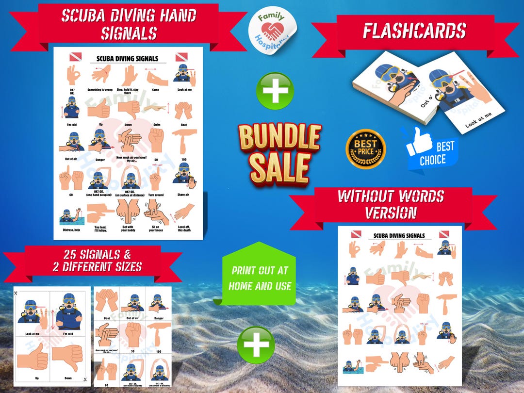 Dive Hand Signals Bundle Flashcards Printable Dive Sign Cards Dive ...