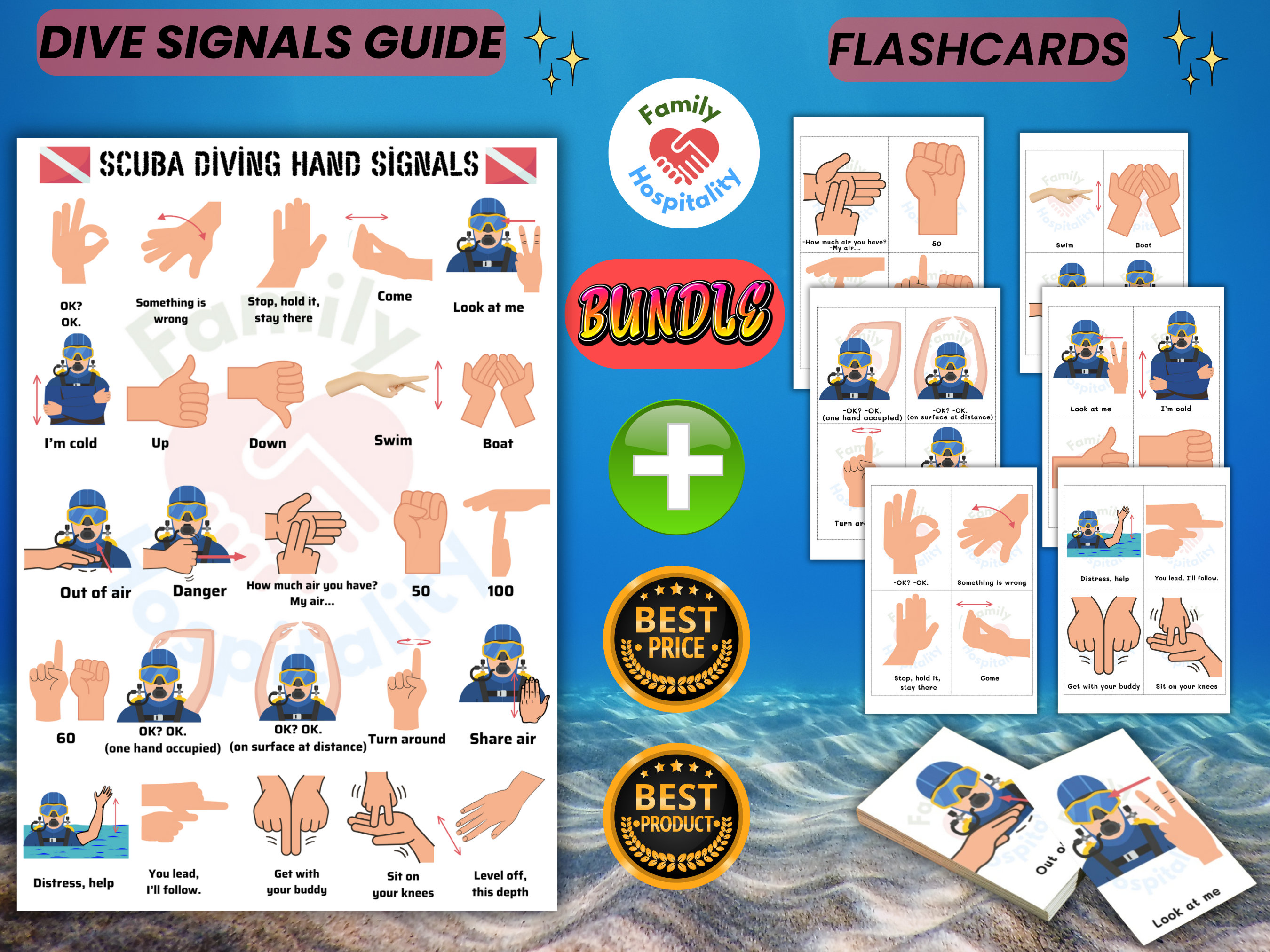Dive Hand Signals Bundle Flashcards Printable Dive Sign Cards Dive ...