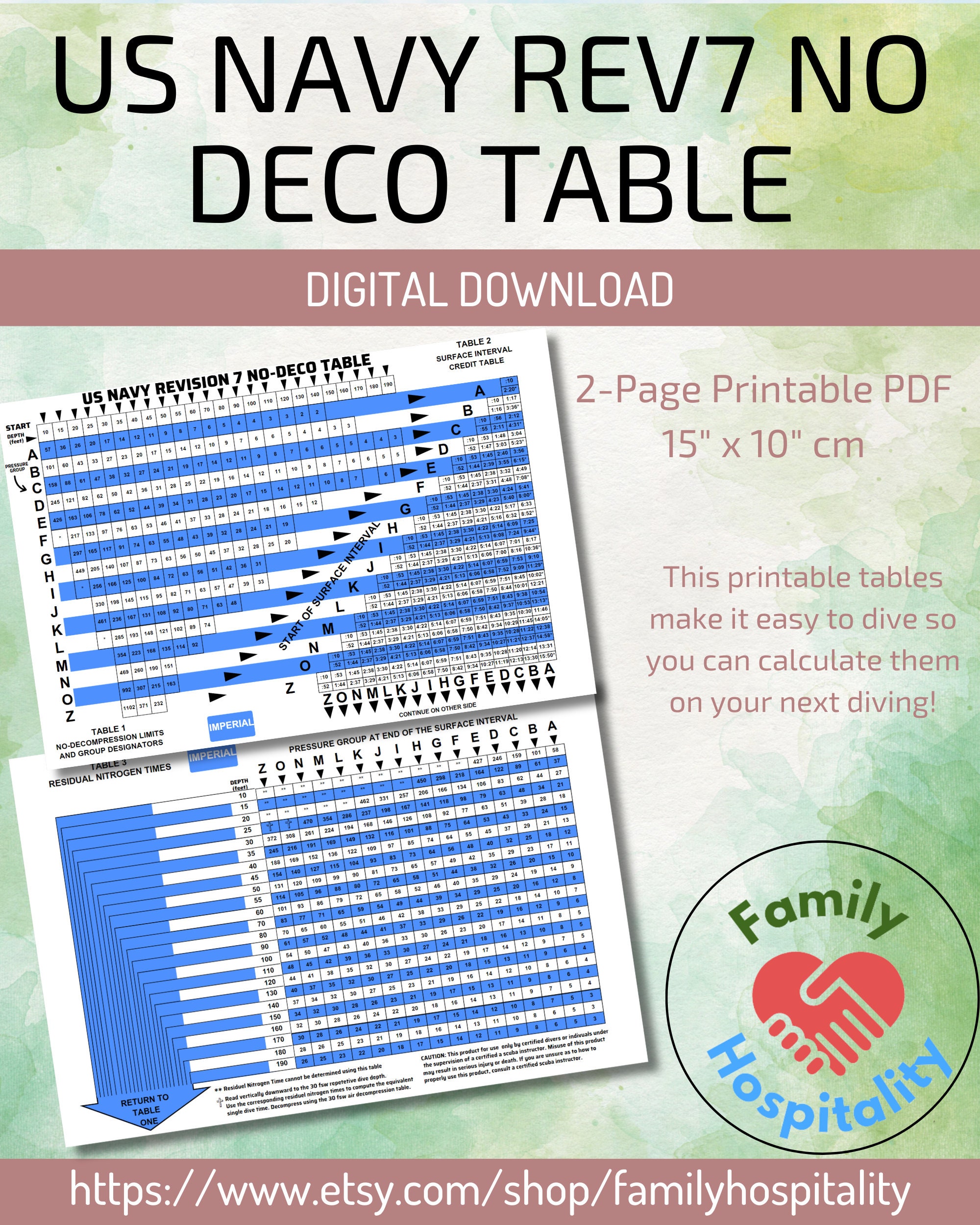 Us Navy Dive Table Us Navy Rev7 Printable No Deco Time Table Materials ...