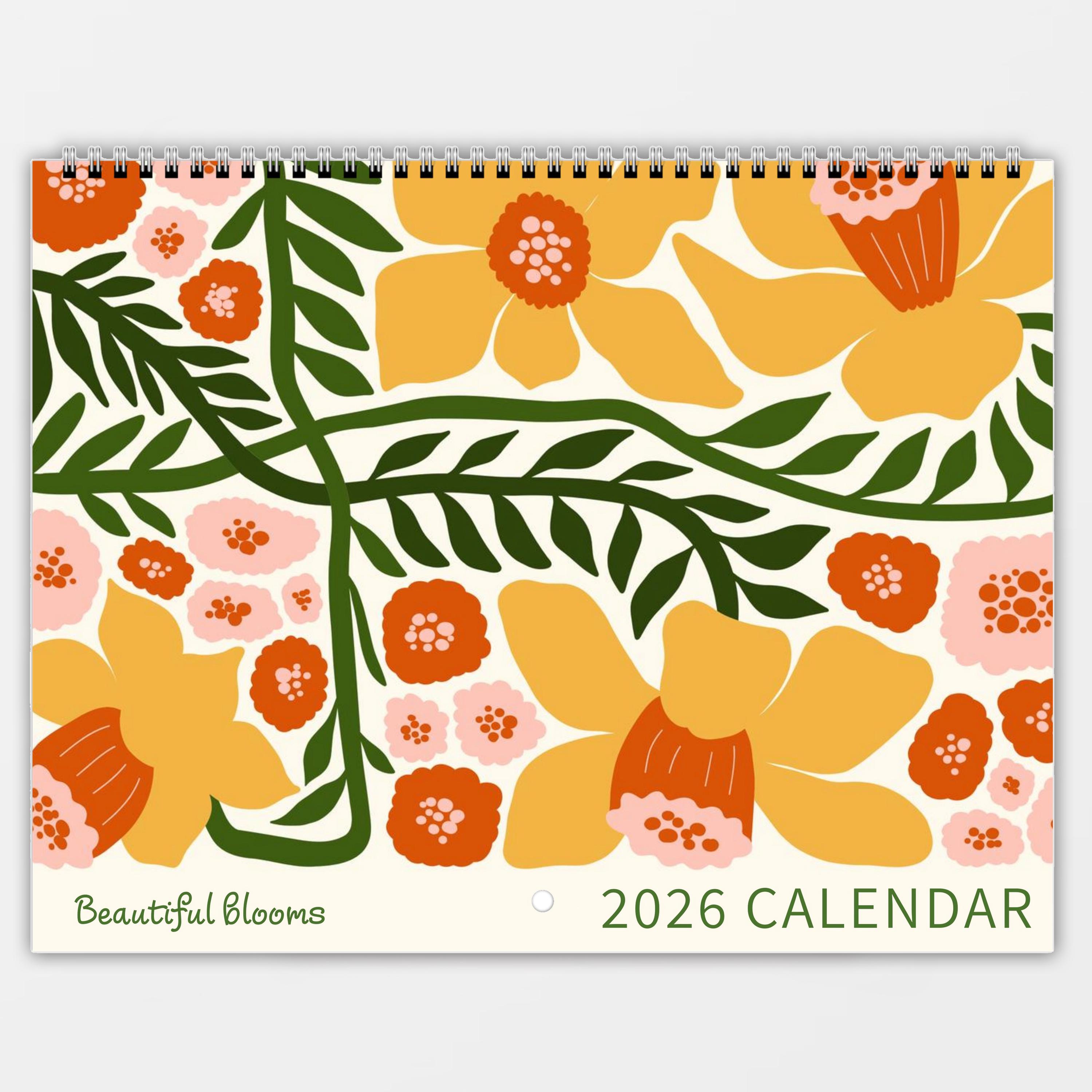 2026 Retro Flowers Wall Calendar, Beautiful Botanical Design, Yearly ...