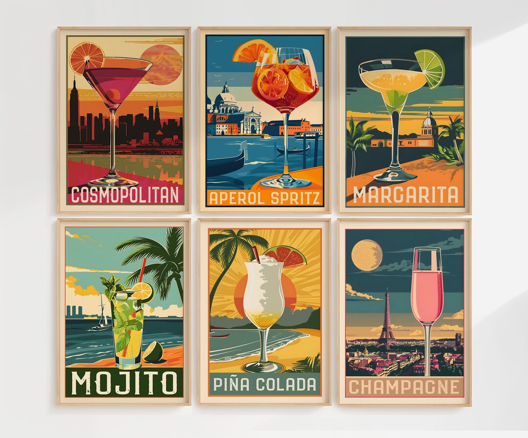 Set of 6 Cocktail Posters Instant Download Bar Wall Art Prints Bundle ...