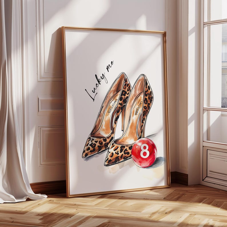 Leopard Pool Ball Print, Lucky Me Poster, Cheetah Print, Watercolor ...