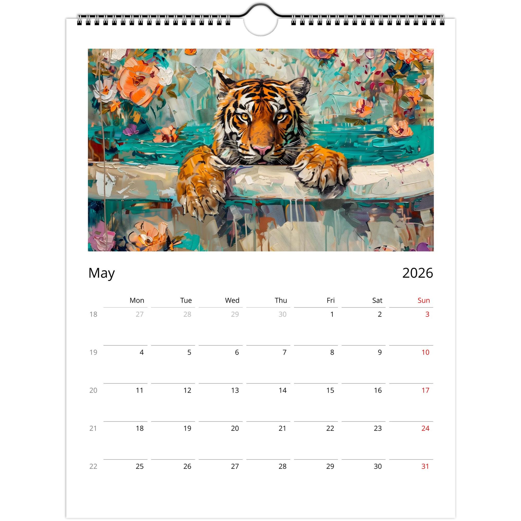 2026 Tigers Calendar Featuring 12 Stunning Paintings, Wall Decor for ...