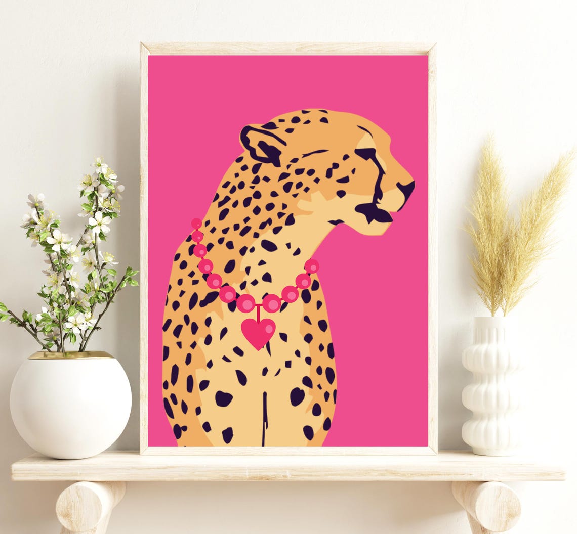 Pink Leopard Art Print: Maximalist Jungle Wall Decor - Etsy