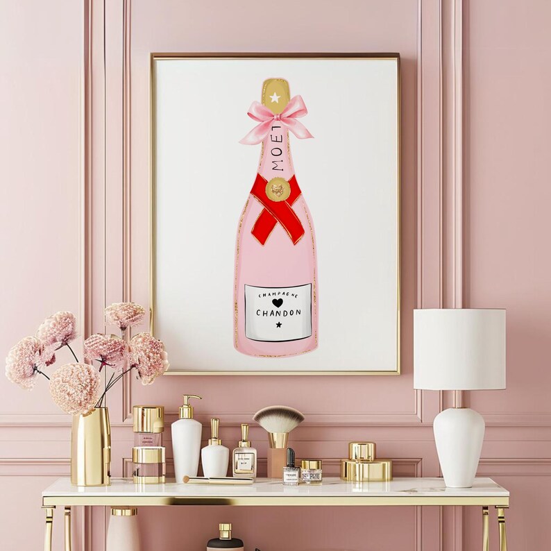 Pink Champagne Art Print: Moet Chandon, Teen Room Decor (instant ...