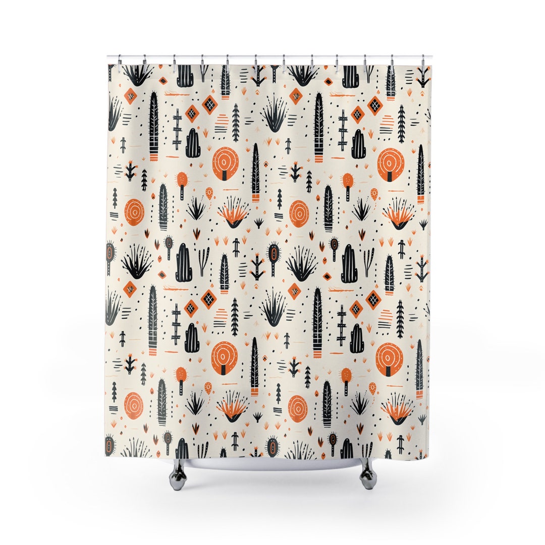 Boho Minimalist Terracotta Shower Curtain Modern Aztec Cactus Etsy