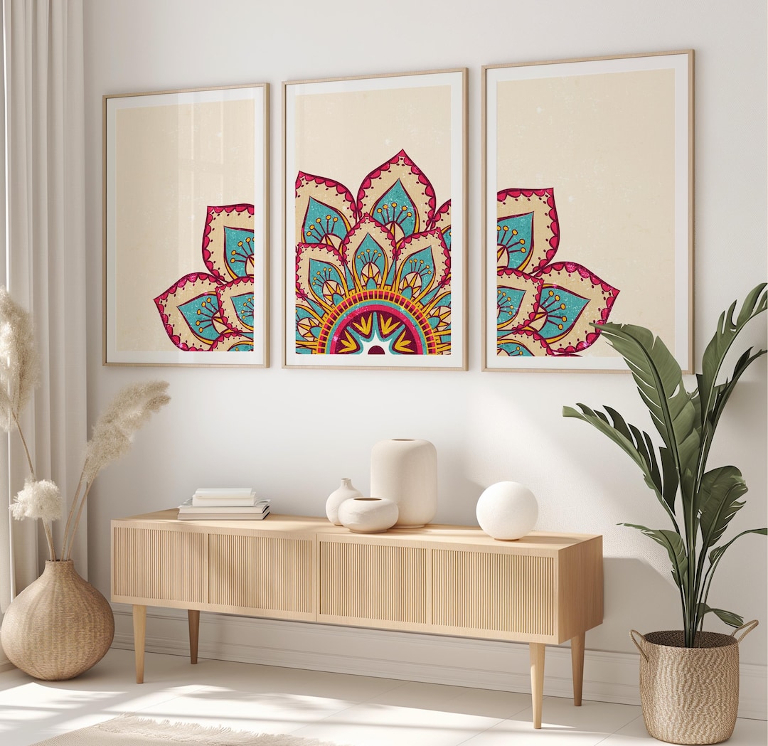 Set of 3 Boho Mandala Wall Art Prints, Digital Boho Art Set ...