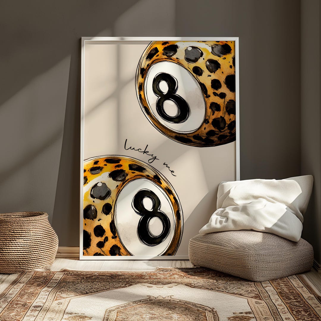 Leopard Print 8 Ball Poster: Lucky Me Wall Art (digital Download) - Etsy