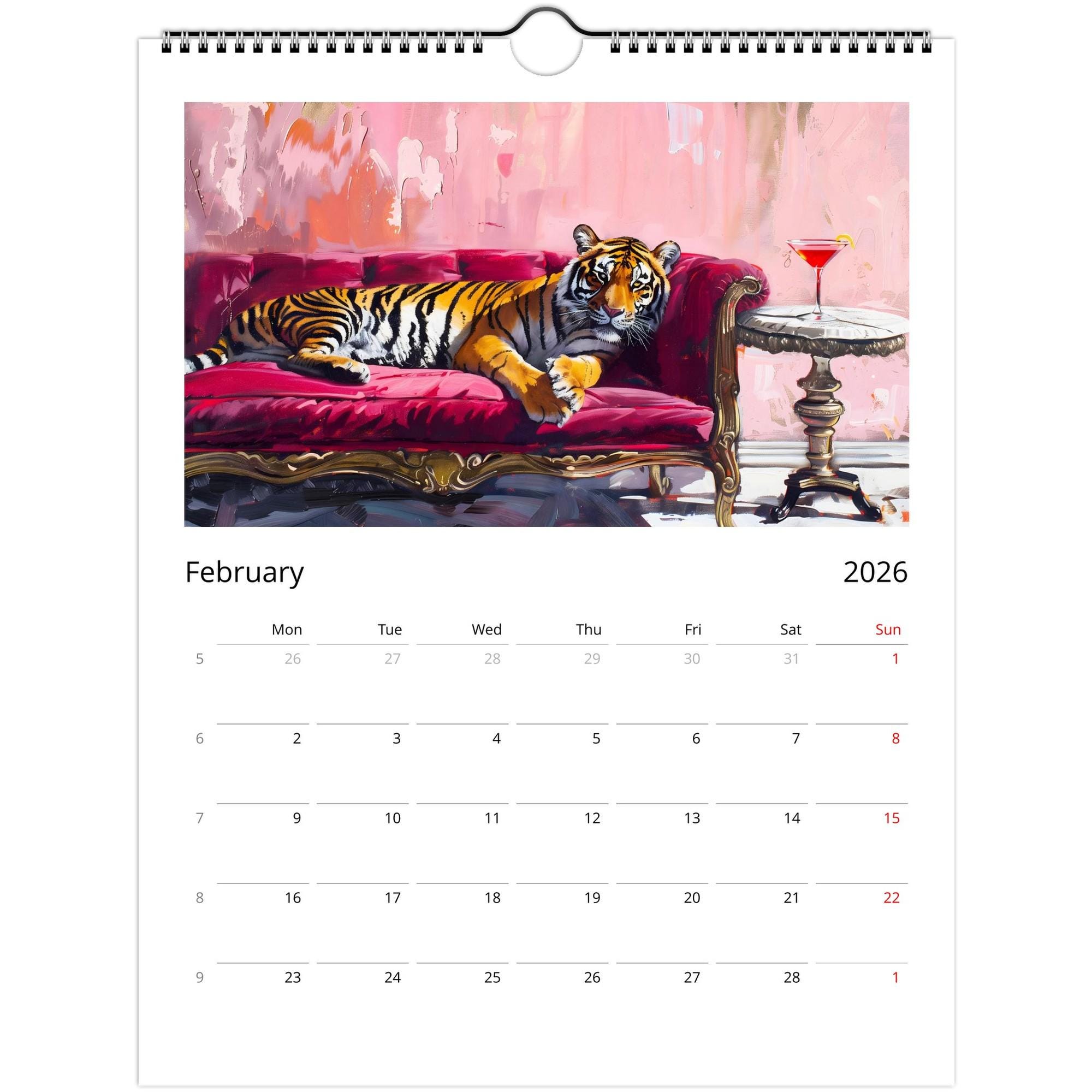 2026 Tigers Calendar Featuring 12 Stunning Paintings, Wall Decor for ...