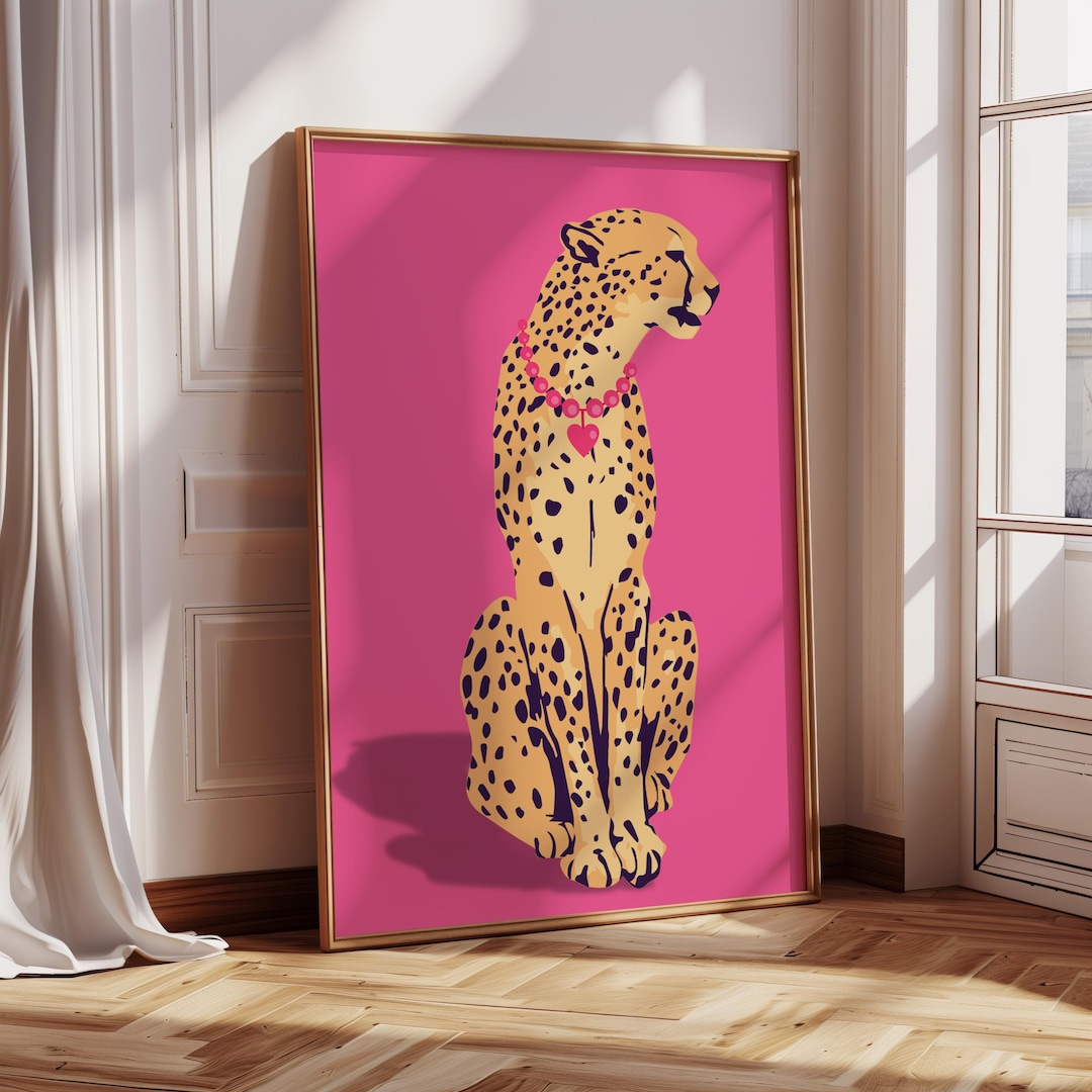 Pink Leopard Art Print: Maximalist Jungle Wall Decor - Etsy