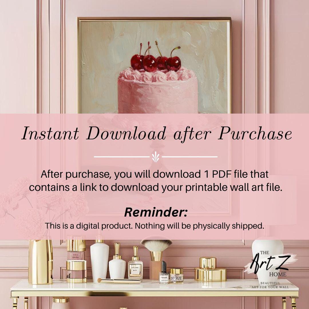 Coquette Cake Art Print: Pink Cherry Decor (digital Download) - Etsy